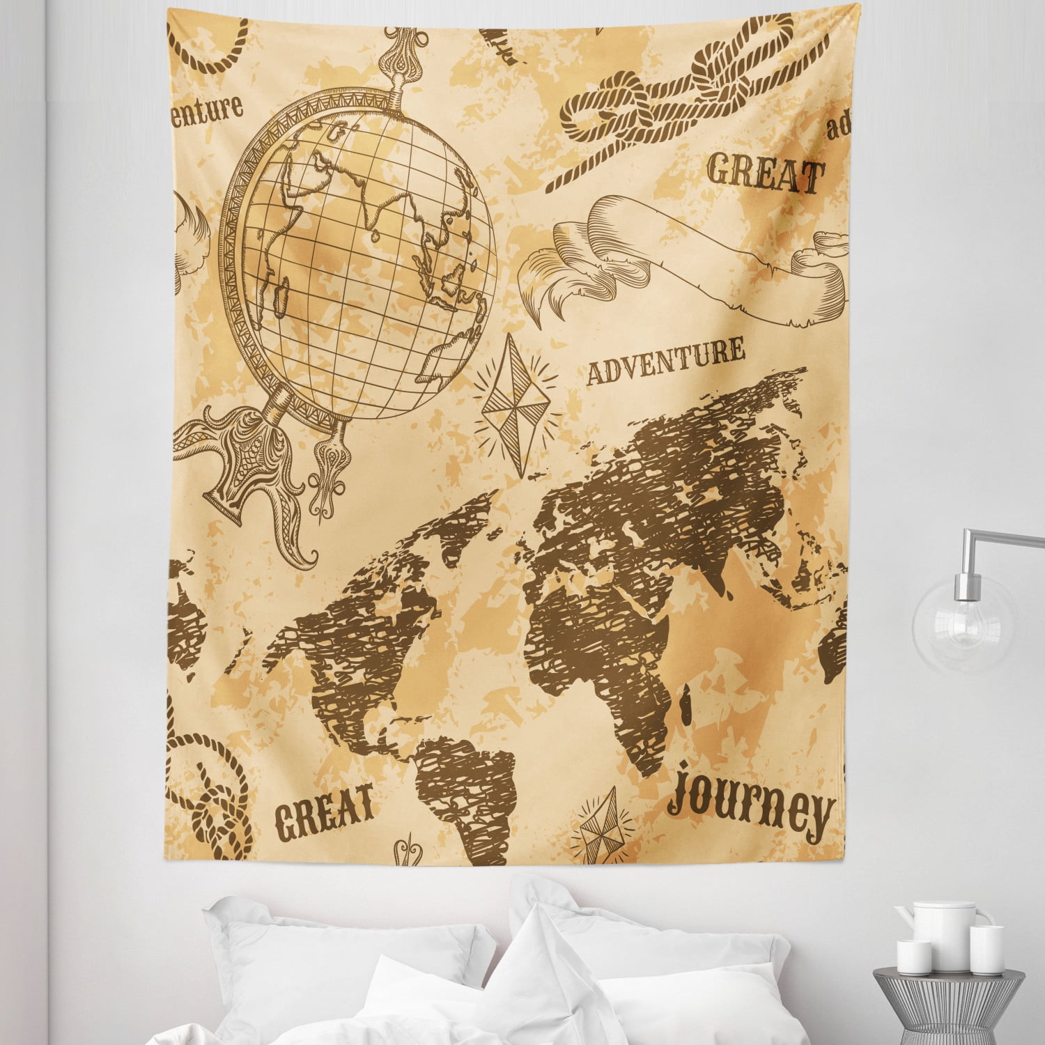 Steampunk Tapestry, Pattern Abstract World Map Knots Sketch Adventure ...