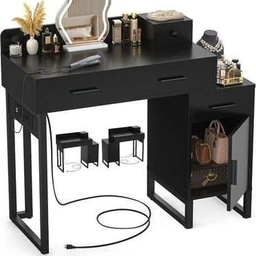 MAIYORIAT Small Vanity Desk with LED Mirror and Stool, Makeup Vanity ...