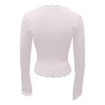 Lace Trim Square Neck Crop Tee for Women Long Bell Sleeve Slim Fitted T ...