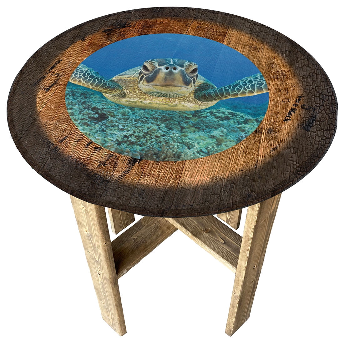 Friendly Sea Turtle Pub Gift Farmhouse Rustic Round Whiskey Barrel End ...