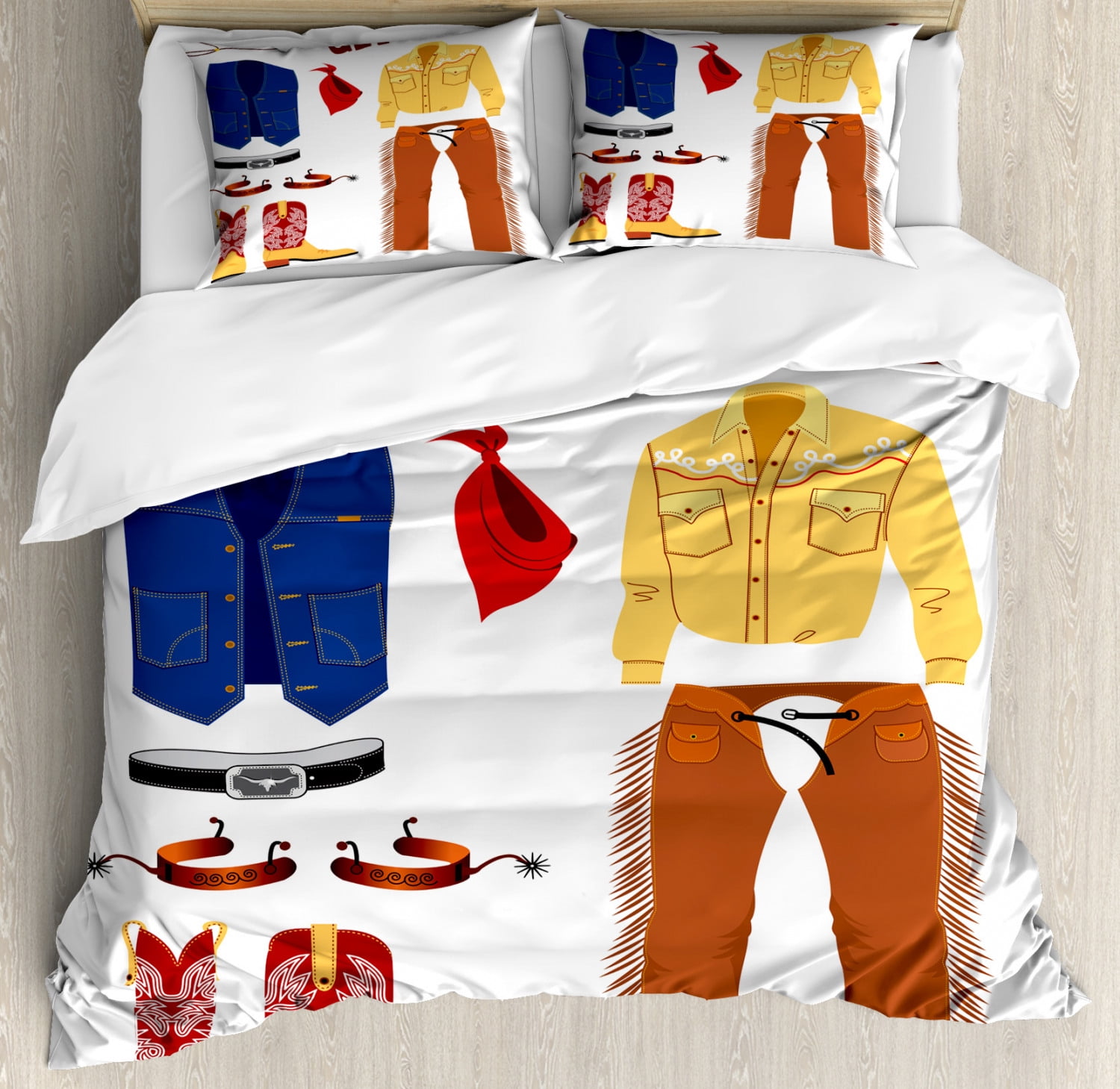 Cowboy Duvet Cover Set King Size, Cartoon Style Wild West Themed ...