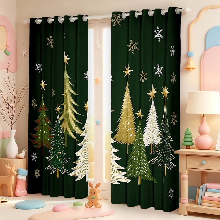 Manfei Xmas Cartoon Elf Curtains and Drapes Pack of 2 (52x63 Each ...