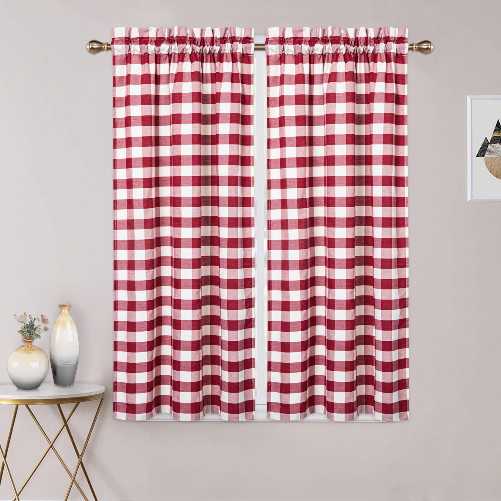 Haperlare Cafe Curtains 45 inches Long Cotton Blend Buffalo Checker ...