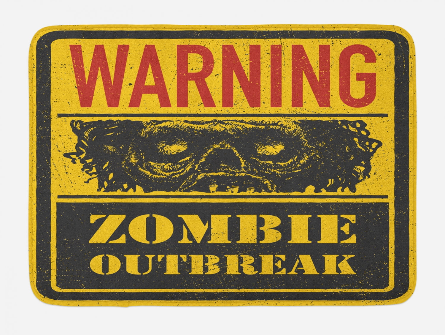 Zombie Bath Mat, Retro Warning Outbreak Horror Monster Sign in Vintage ...