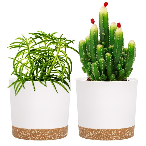 QCQHDU 2 Pack Plant Pot, 5 in White Plastic Indoor Planter with ...