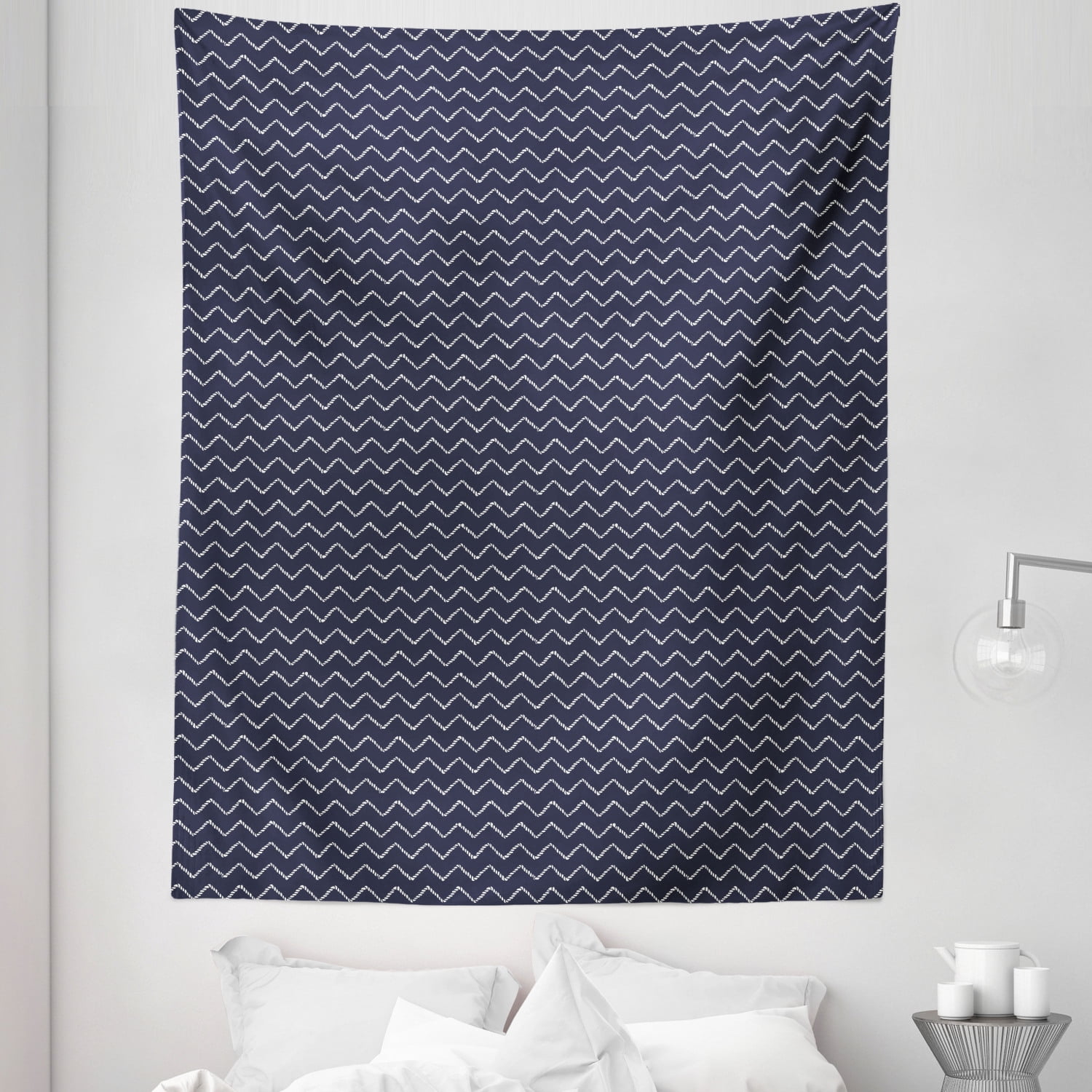 Navy Blue Tapestry, Chevron Zigzag Ornamental Arrangement Herringbone ...