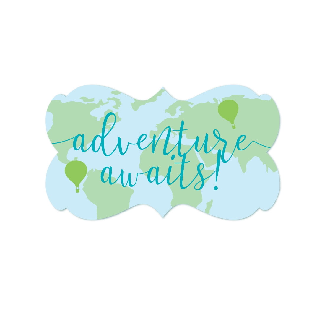 Hot Air Balloon Adventure World Map Party, Blue Green, Fancy Frame ...