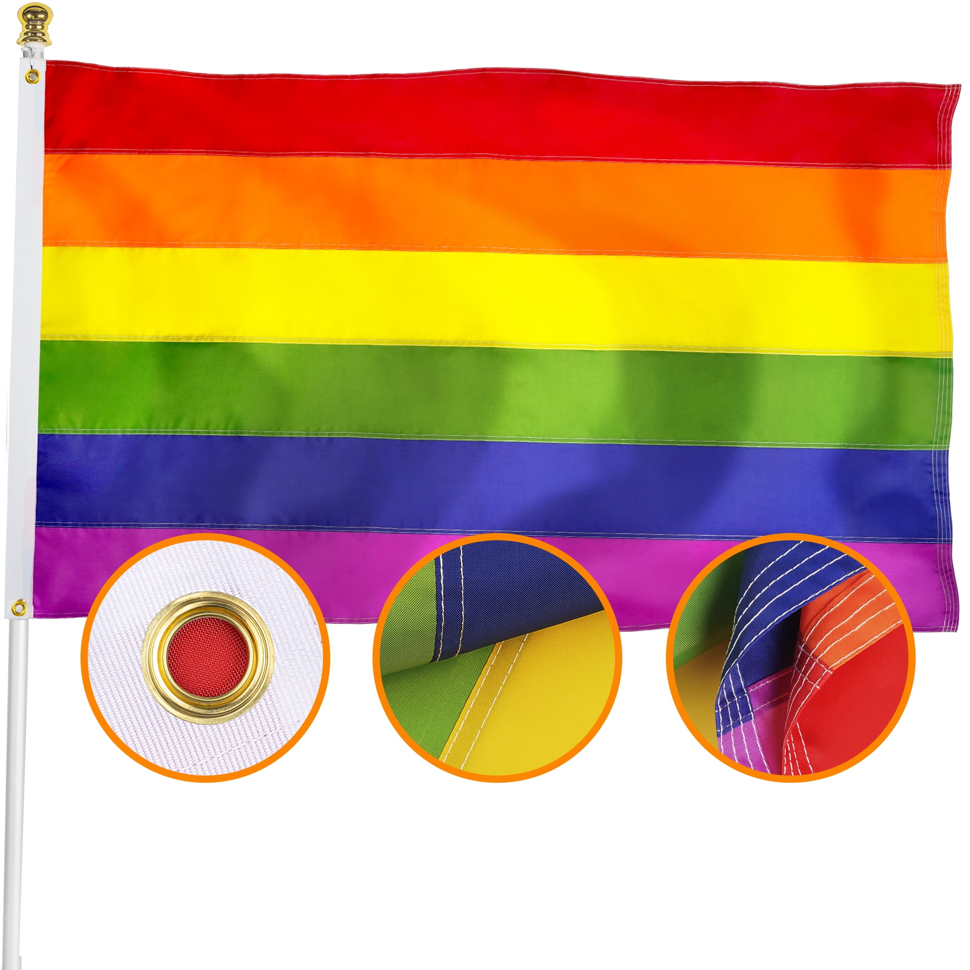 Danf Nylon Pride Rainbow Flag 3x5 Outdoor Double Sided Heavy Duty 210d