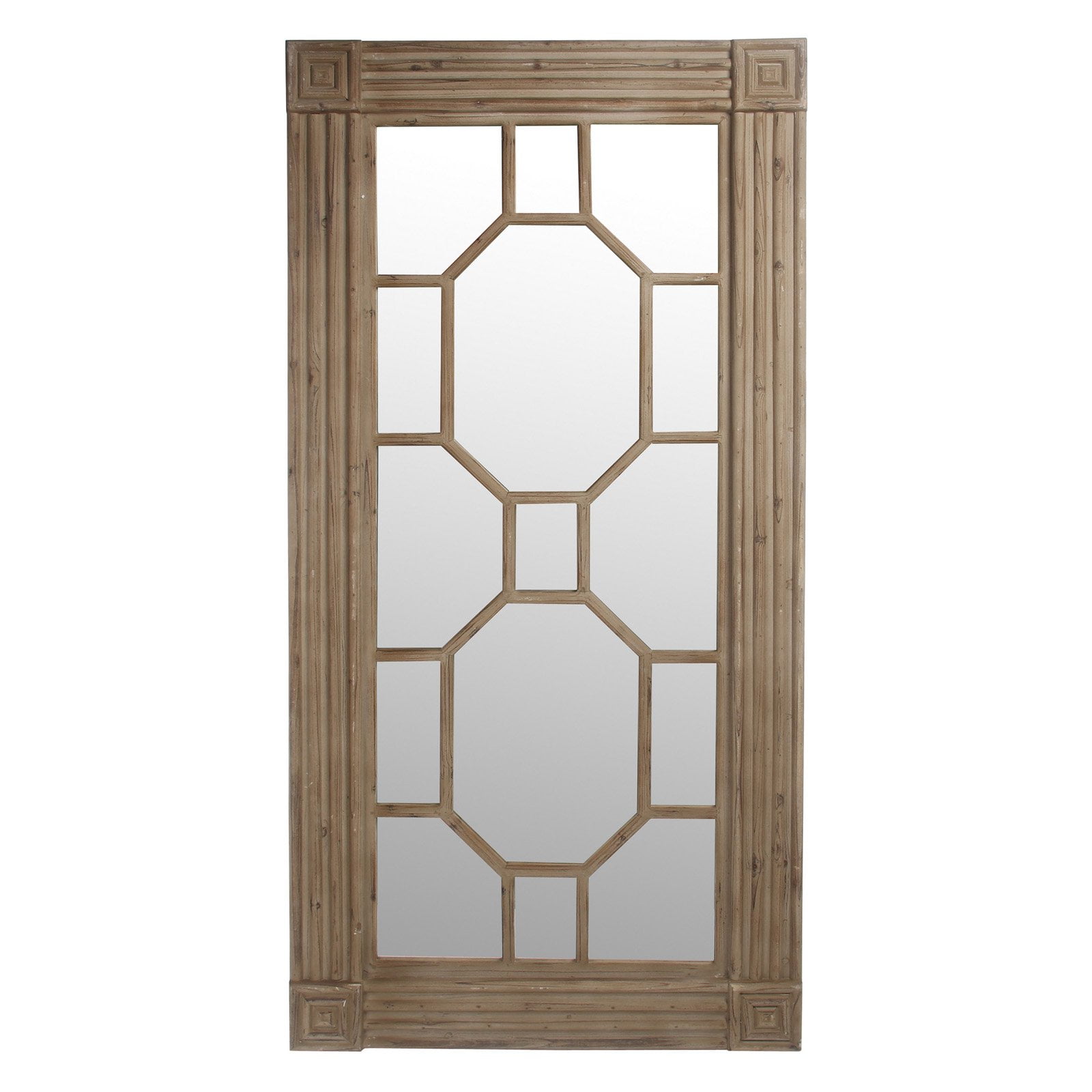 Privilege International Rectangular Wood Mirror with Geometric Wood ...
