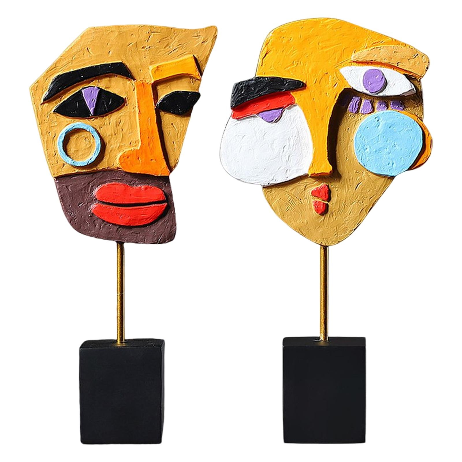 2 Pieces Resin Abstract Human Face Sculpture Decorative Ornament Statue ...