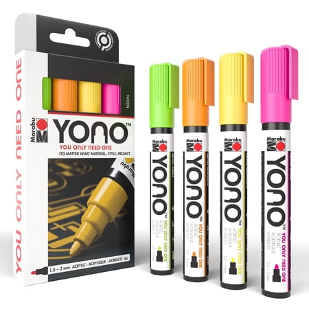 Marabu YONO Neon Paint Markers - 4 Acrylic Paint Markers for Metal ...