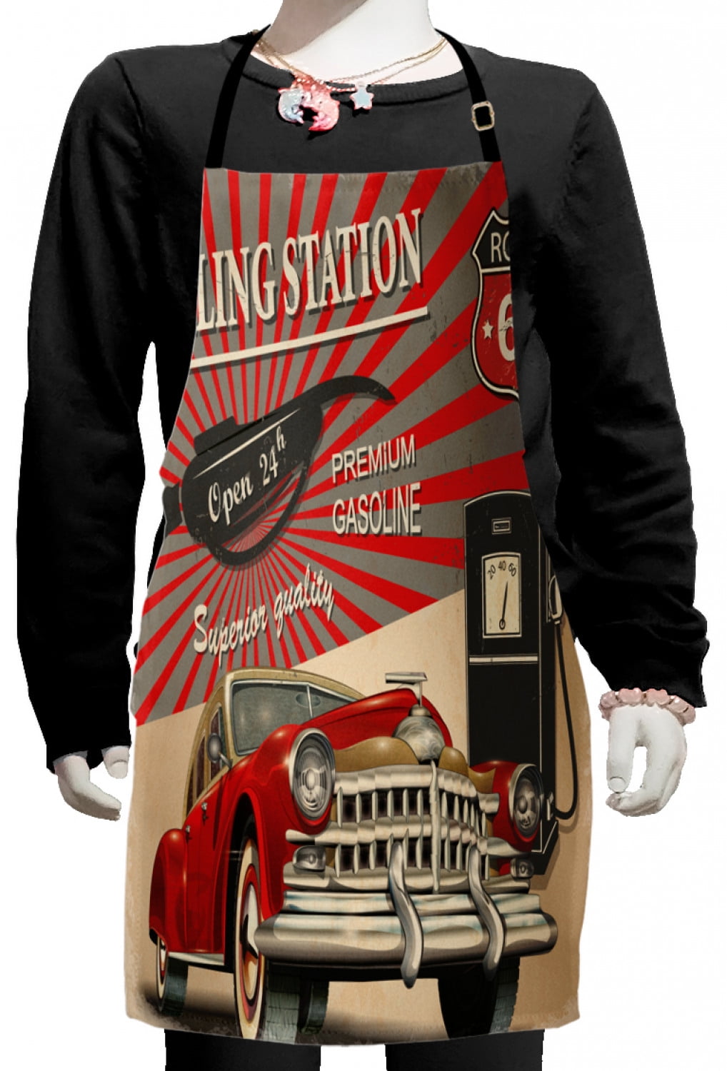 Cars Kids Apron, Poster Style Image Gasoline Station Commercial Element ...