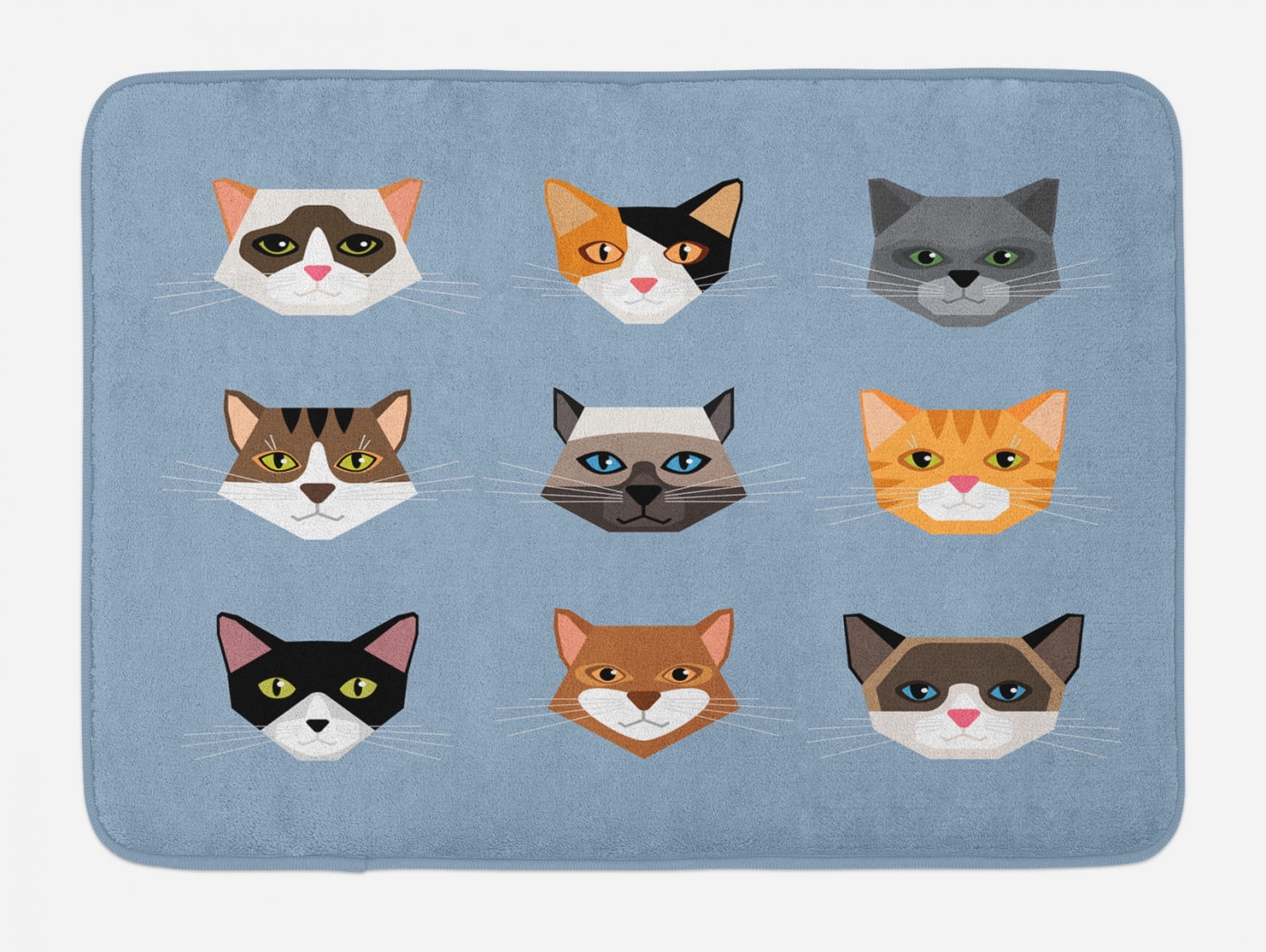 Cat Bath Mat, Animal Portrait Set with Cute Kittens Face Whiskers ...