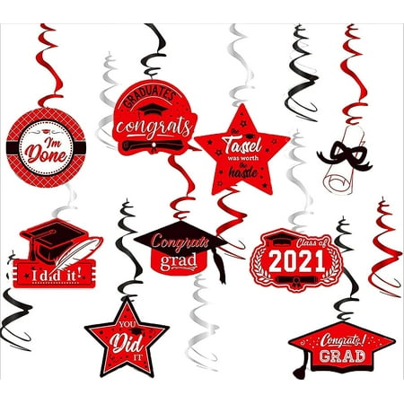 Graduation Decorations Red Black 2021 Hanging Swirls 15pcs Class of ...