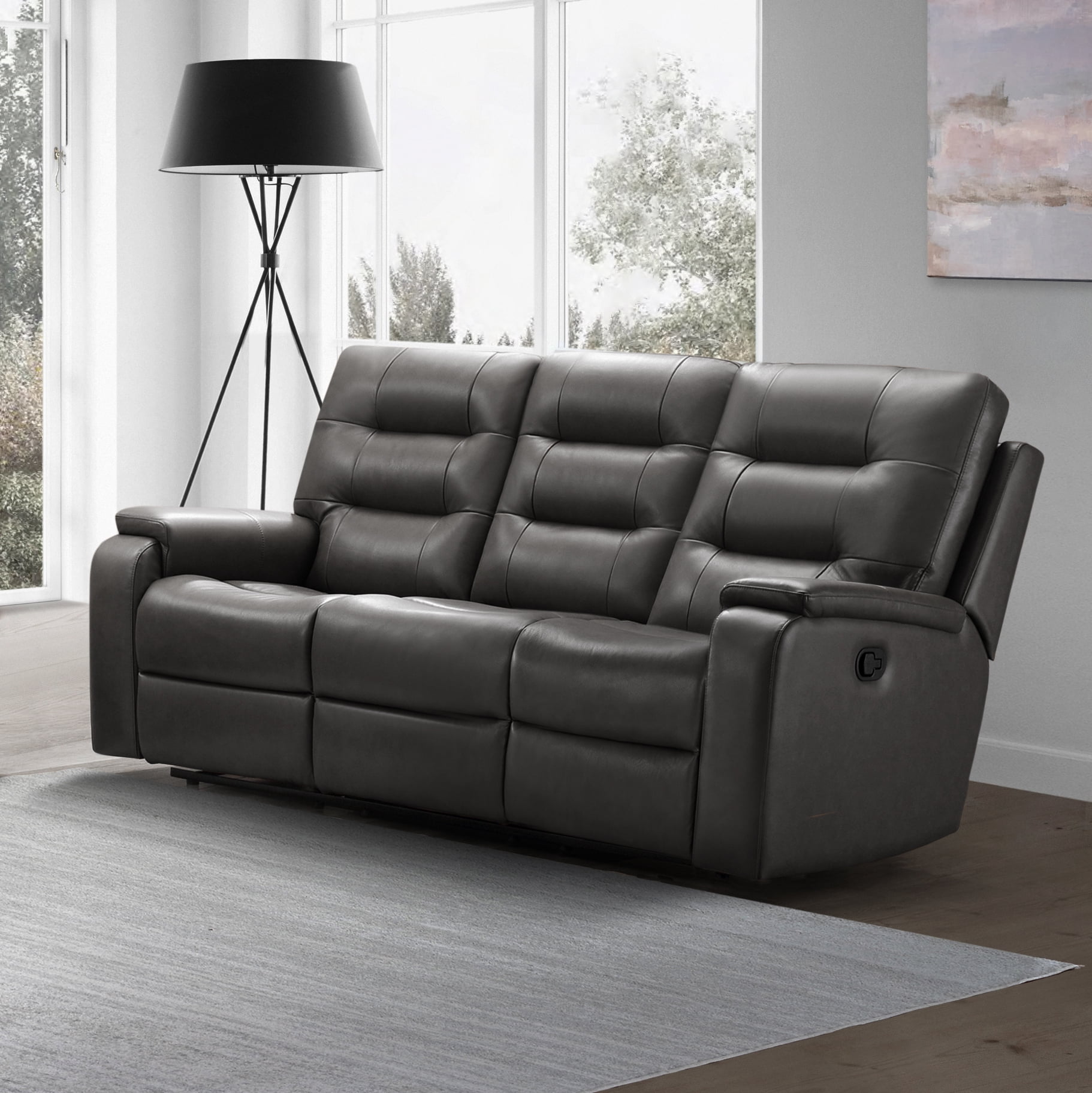 Devon & Claire Wyatt Premium Top-Grain Leather Manual Reclining Sofa ...