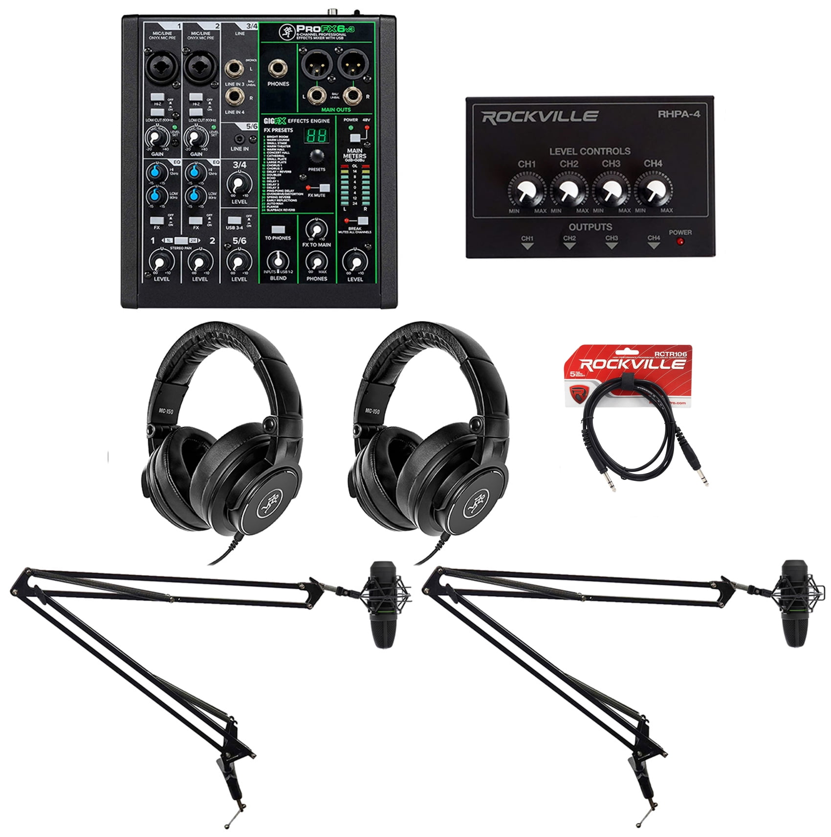 2-Person Podcast Podcasting Recording Kit w/Mackie ProFX6v3+EM-91C Mics ...