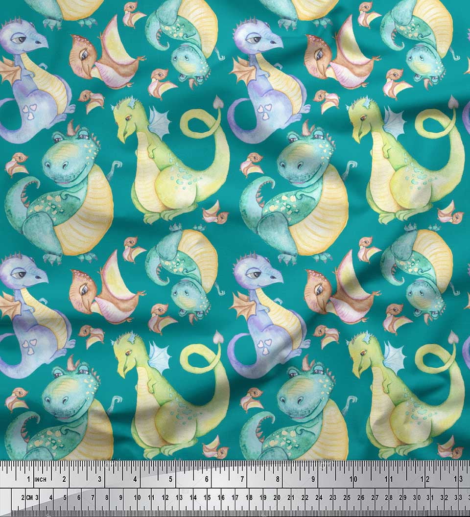 Soimoi Green Heavy Satin Fabric Dinosaurs Kids Print Fabric by Yard 54 ...