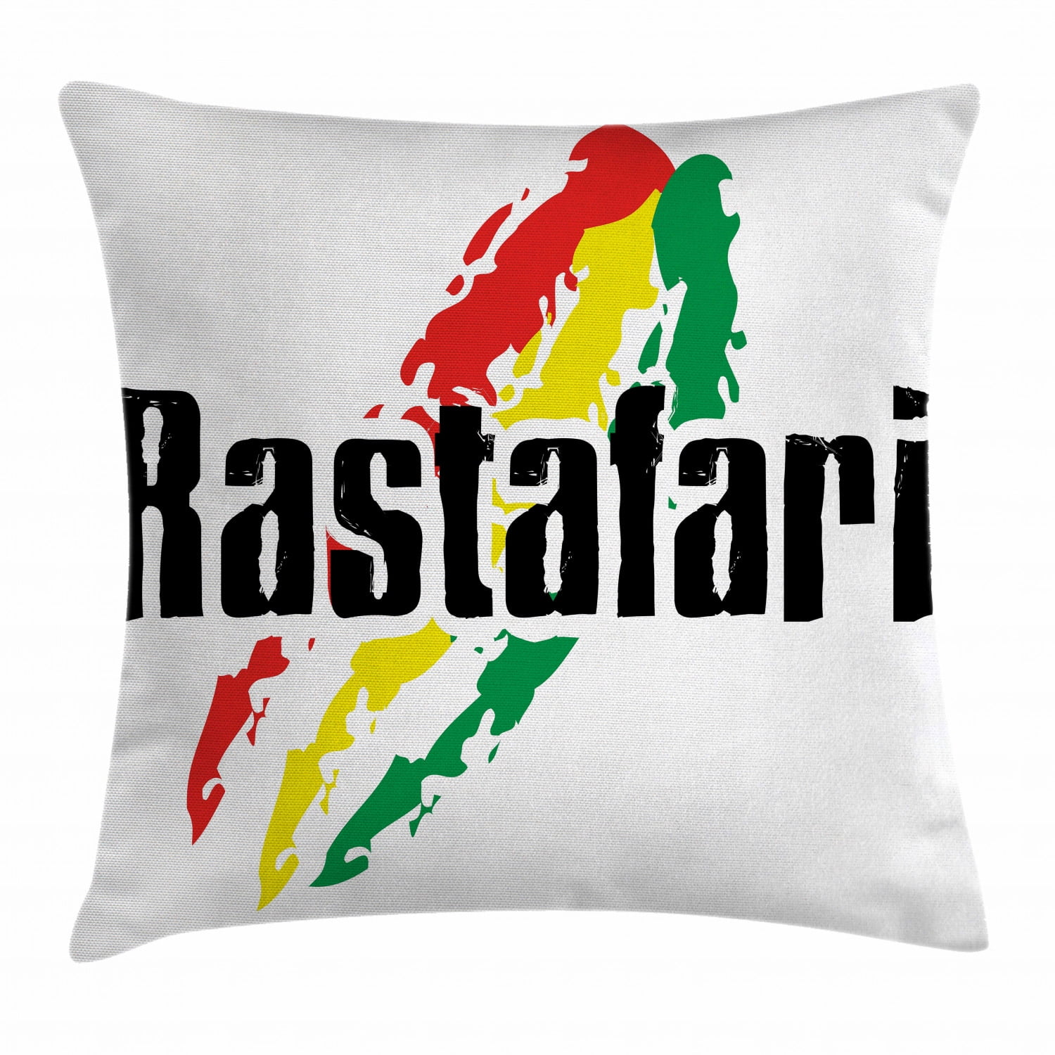Rasta Throw Pillow Cushion Cover, Reggae Rastafari Lettering on Grunge ...