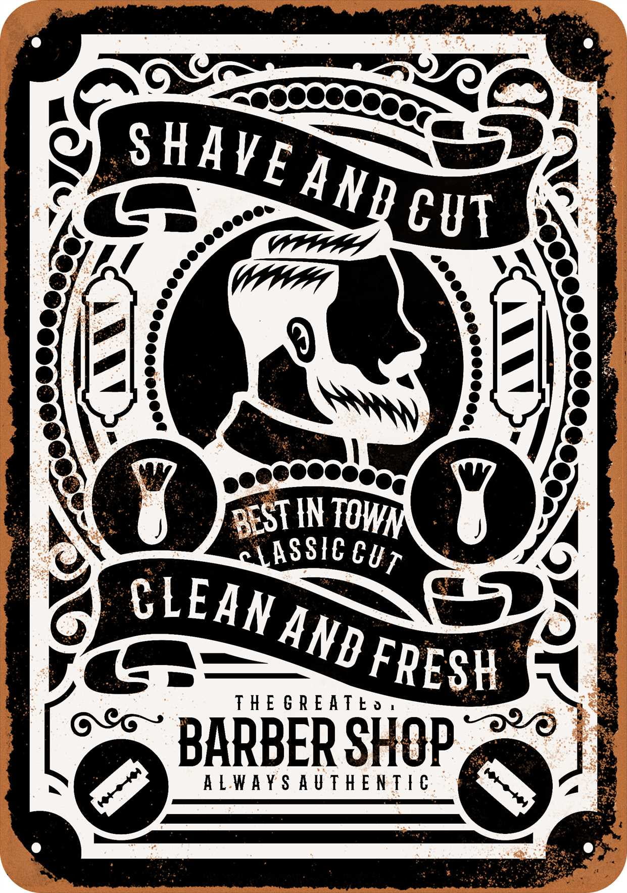 7 x 10 METAL SIGN - Shave and Cut Barber Shop (BLACK BACKGROUND ...