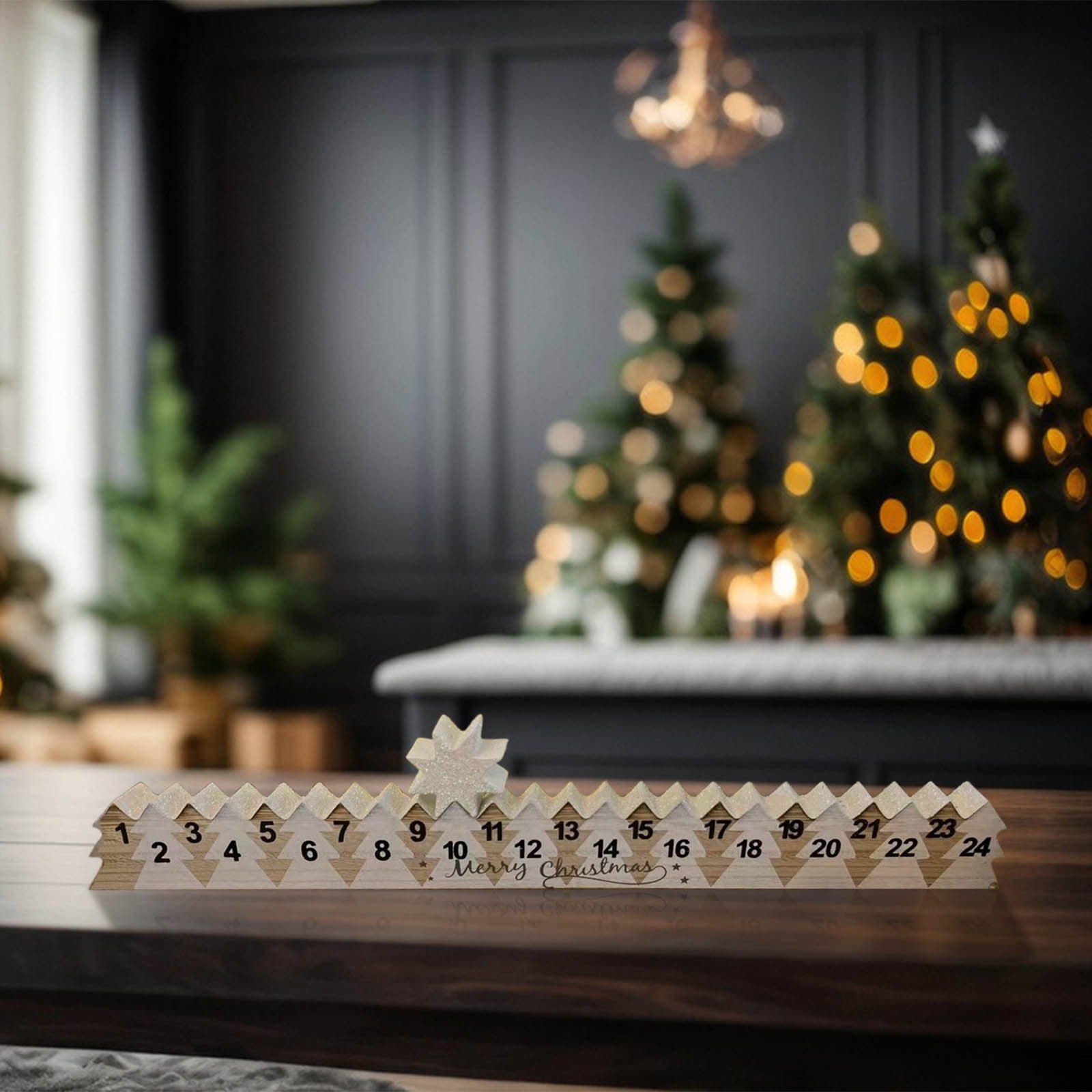 Puntoco Cuenta regresiva de madera para Navidad, decoración para repisa ...