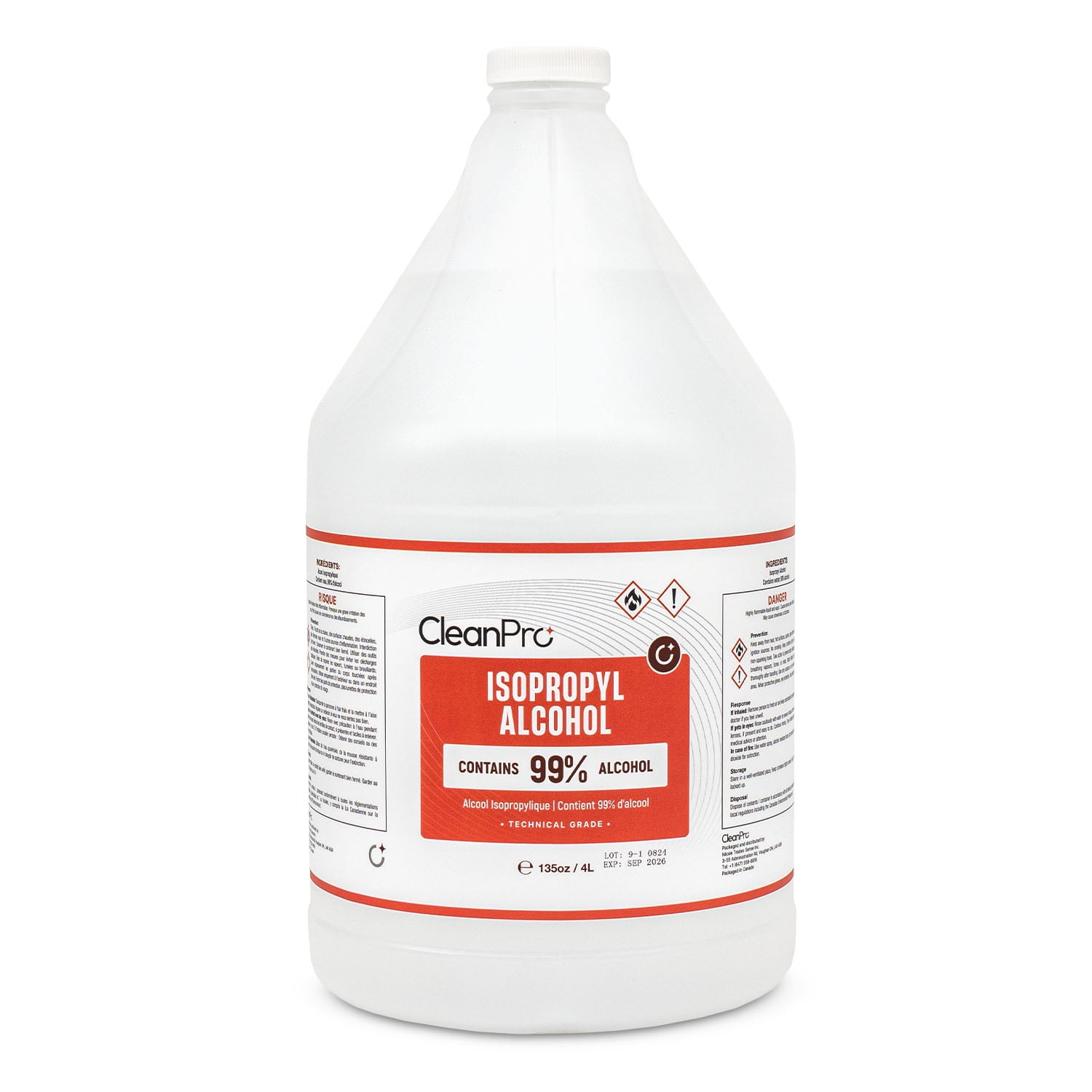 CleanPro Isopropyl Alcohol 99% Tech Grade, Made in Canada, 1 Gallon (4L ...