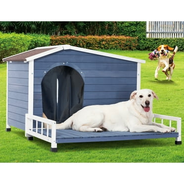 PETSFIT Outdoor Dog House with Terrace & Openable Asphalt Roof, Large ...