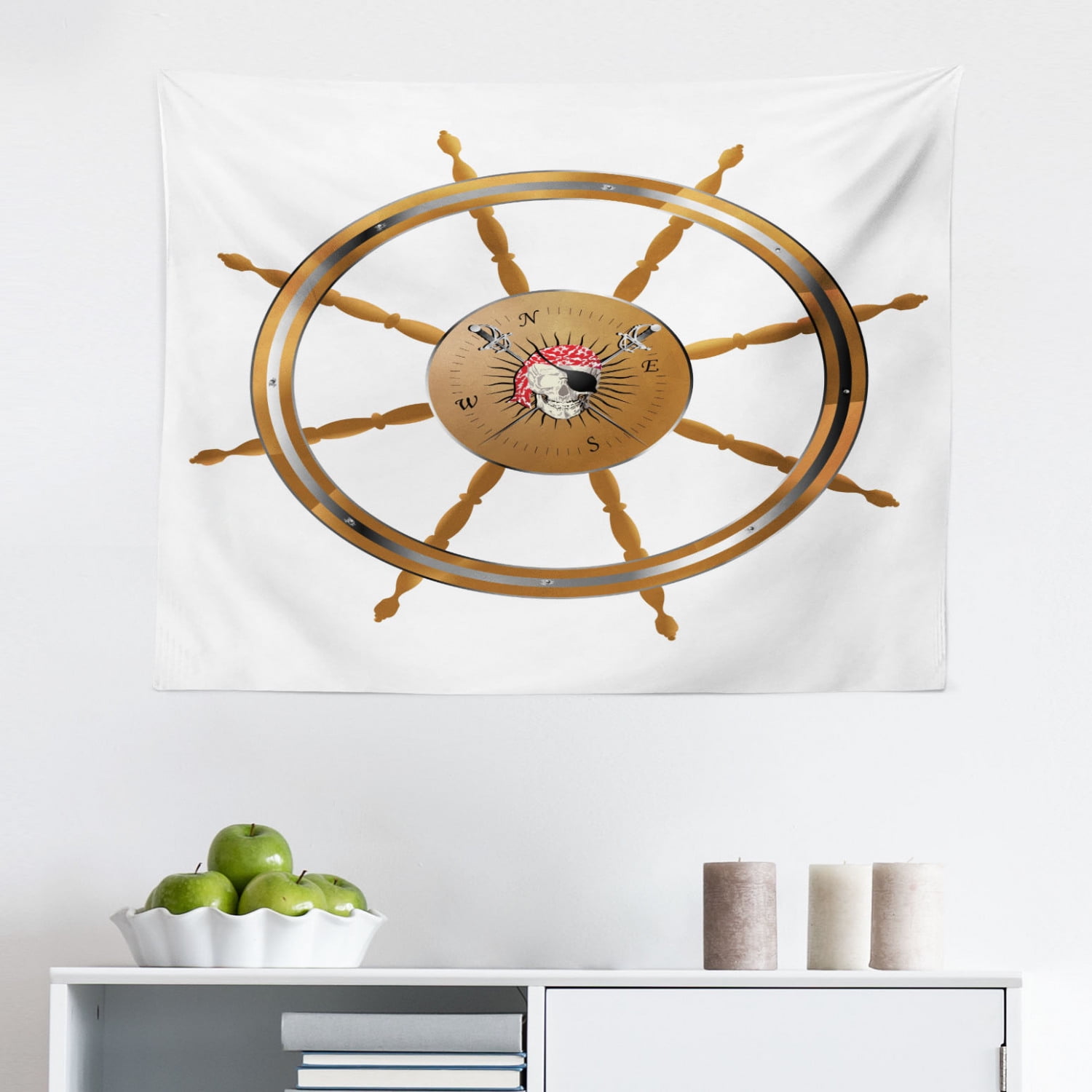 Ships Wheel Tapestry, Illustration of Steering Wheel on Old Antique ...