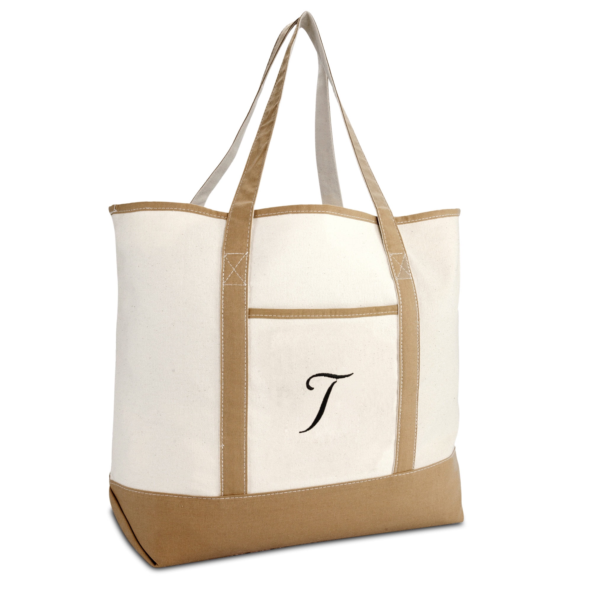 DALIX Women's Natural Tote Bag Shoulder Bags Brown With Monogram Letter ...