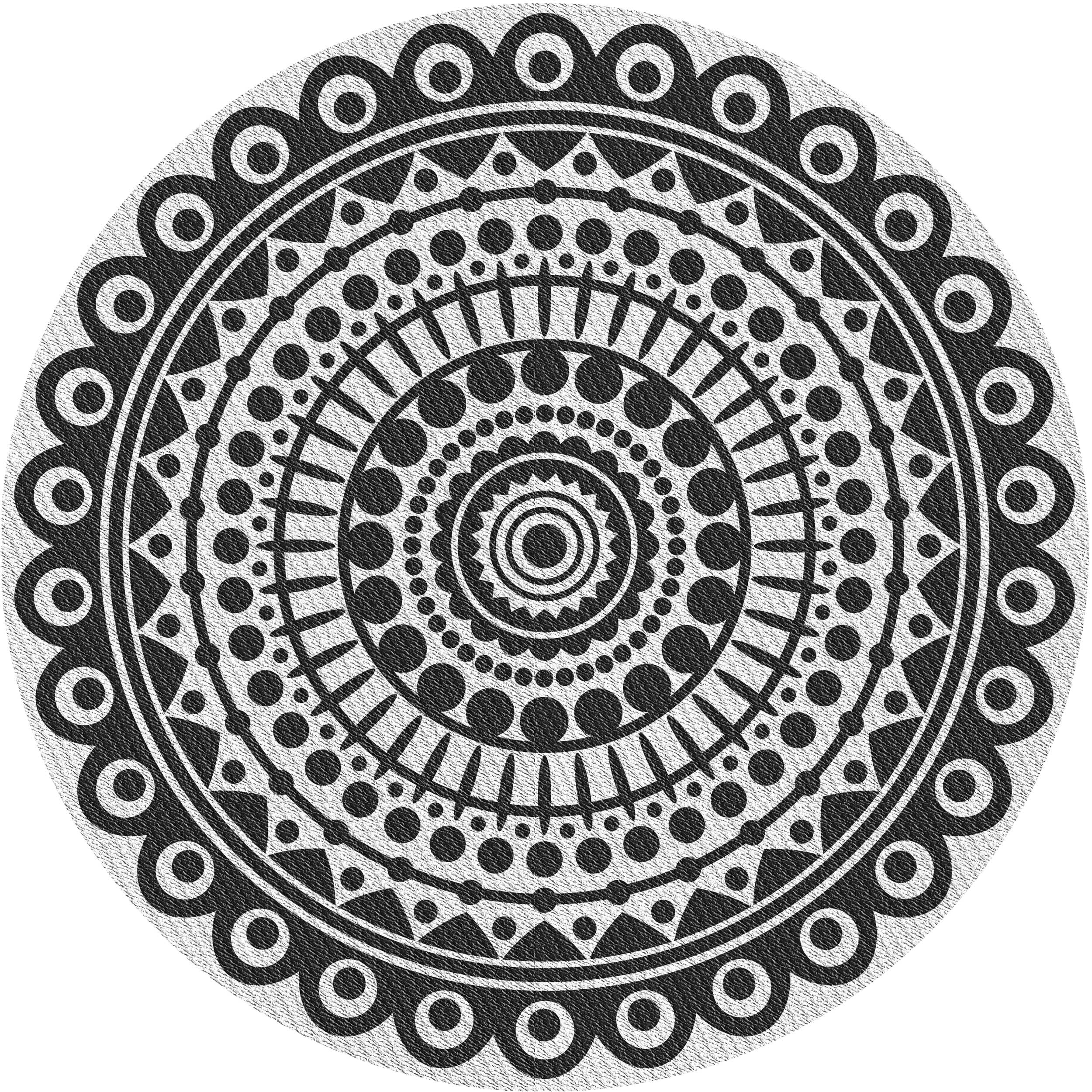 Ahgly Company Indoor Round Patterned Light Black Area Rugs, 8' Round ...