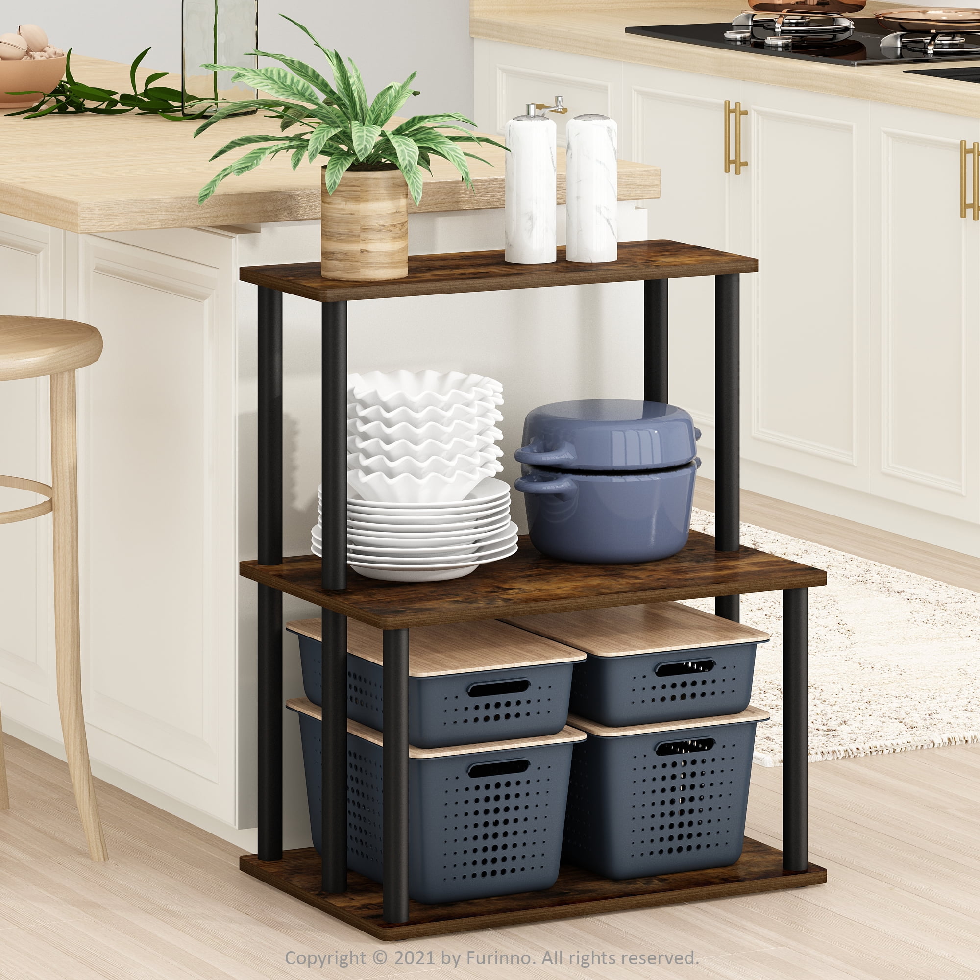 Furinno Turn-N-Tube 3-Tier Toolless Kitchen Storage Shelf, Amber Pine ...