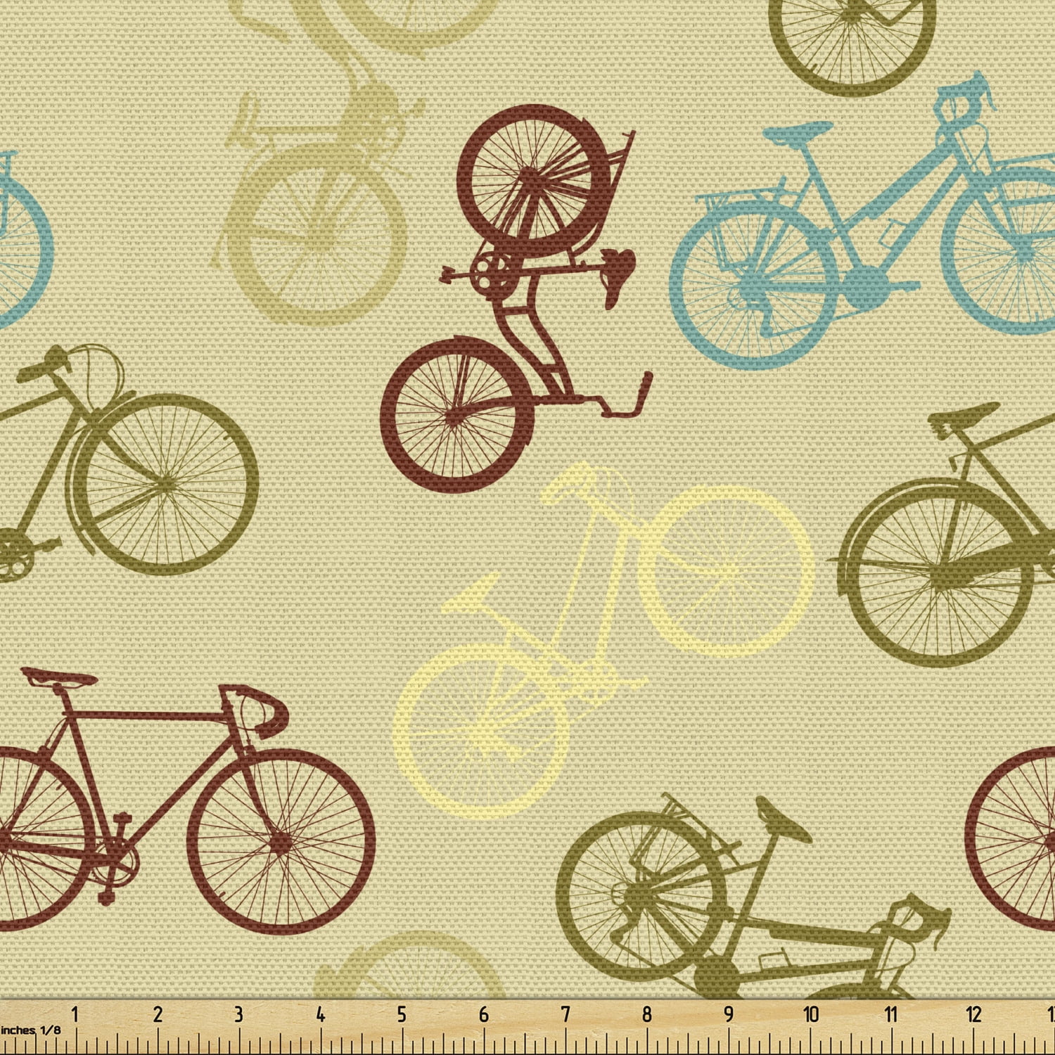 Bicycle Fabric by the Yard Upholstery, Retro Style Colorful Bicycle ...