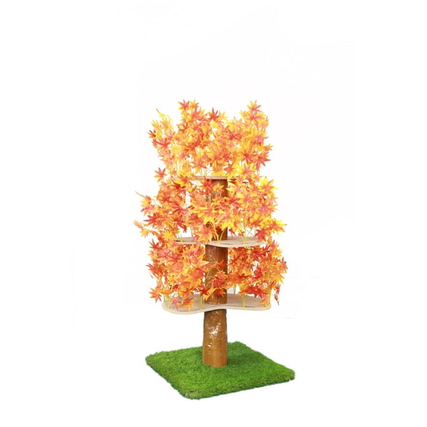 On2Pets Cat Tree with Leaves, Cat House & Cat Activity Tree, Multi ...