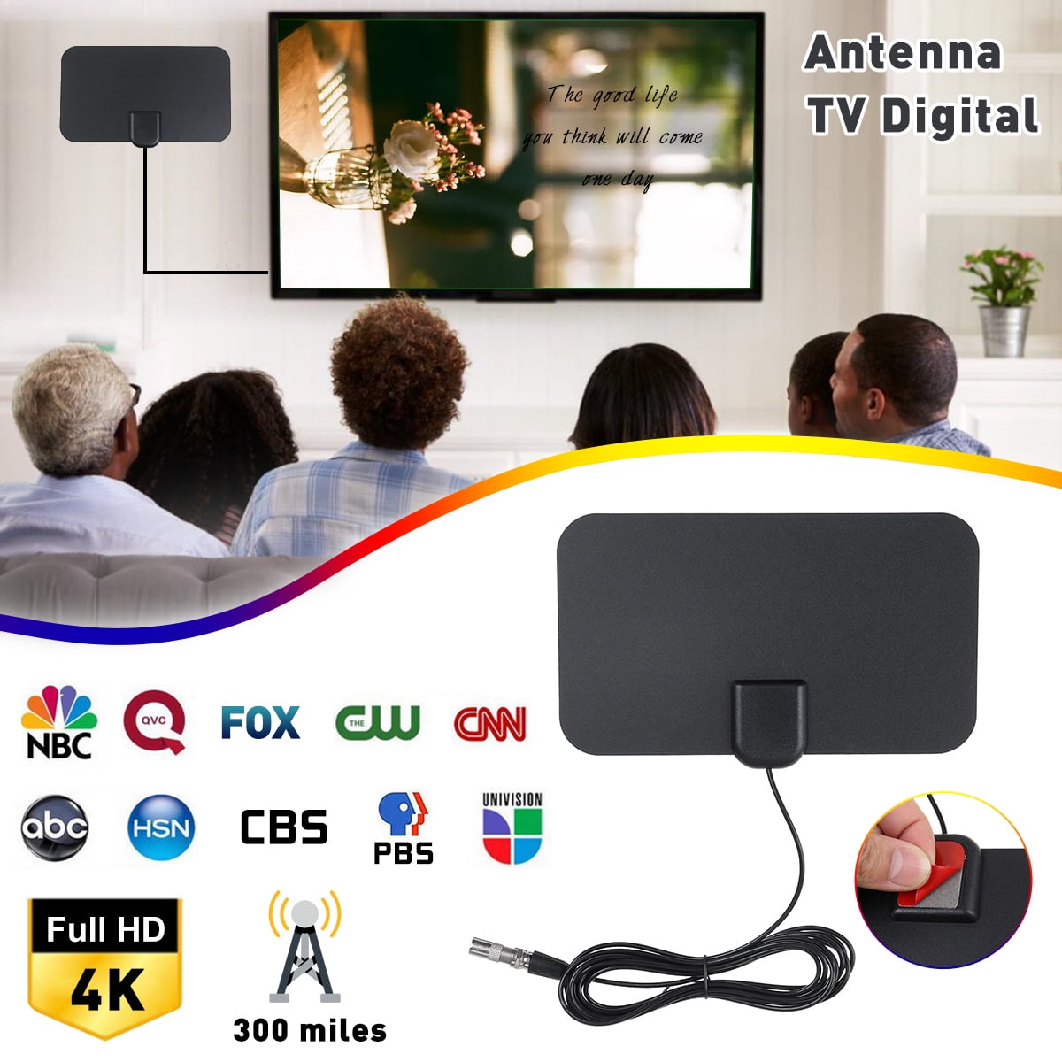 Antenna TV Digital HD 300 Mile Range Skywire Indoor 1080P 4K 12ft Coax ...
