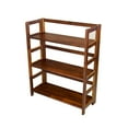 Movable Solid Acacia Wood 3-Shelf Folding Bookcase, Open Shelving Unit ...