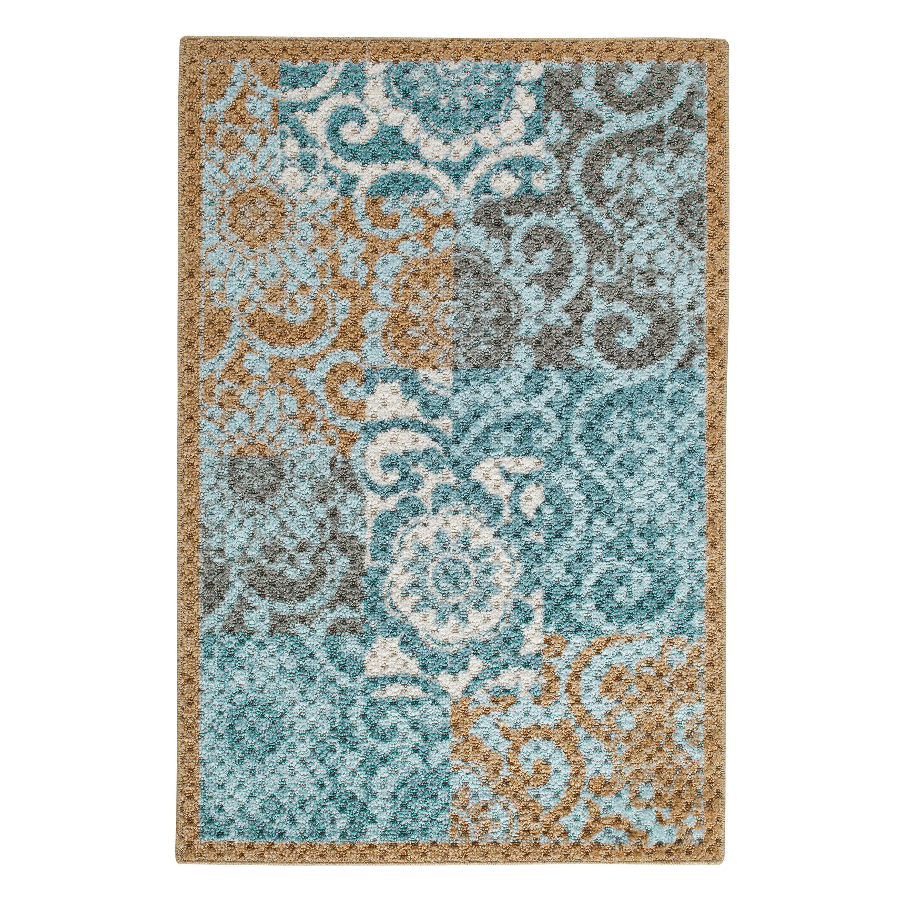Better Homes & Gardens Traditional Peony Blocks Area Rug, Blue, 7x10 ...