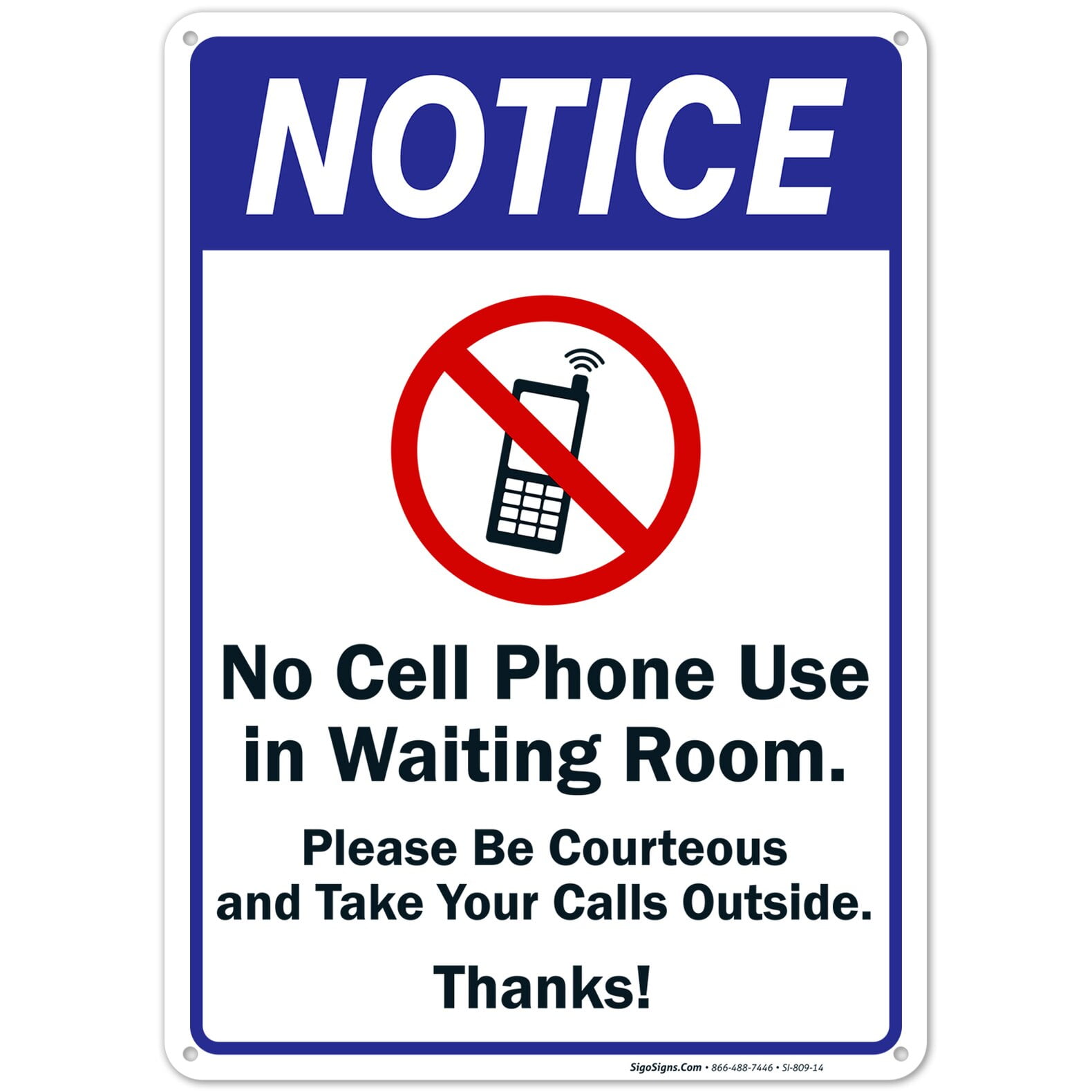 No Cell Phone Use in Waiting Room Sign, - Walmart.com