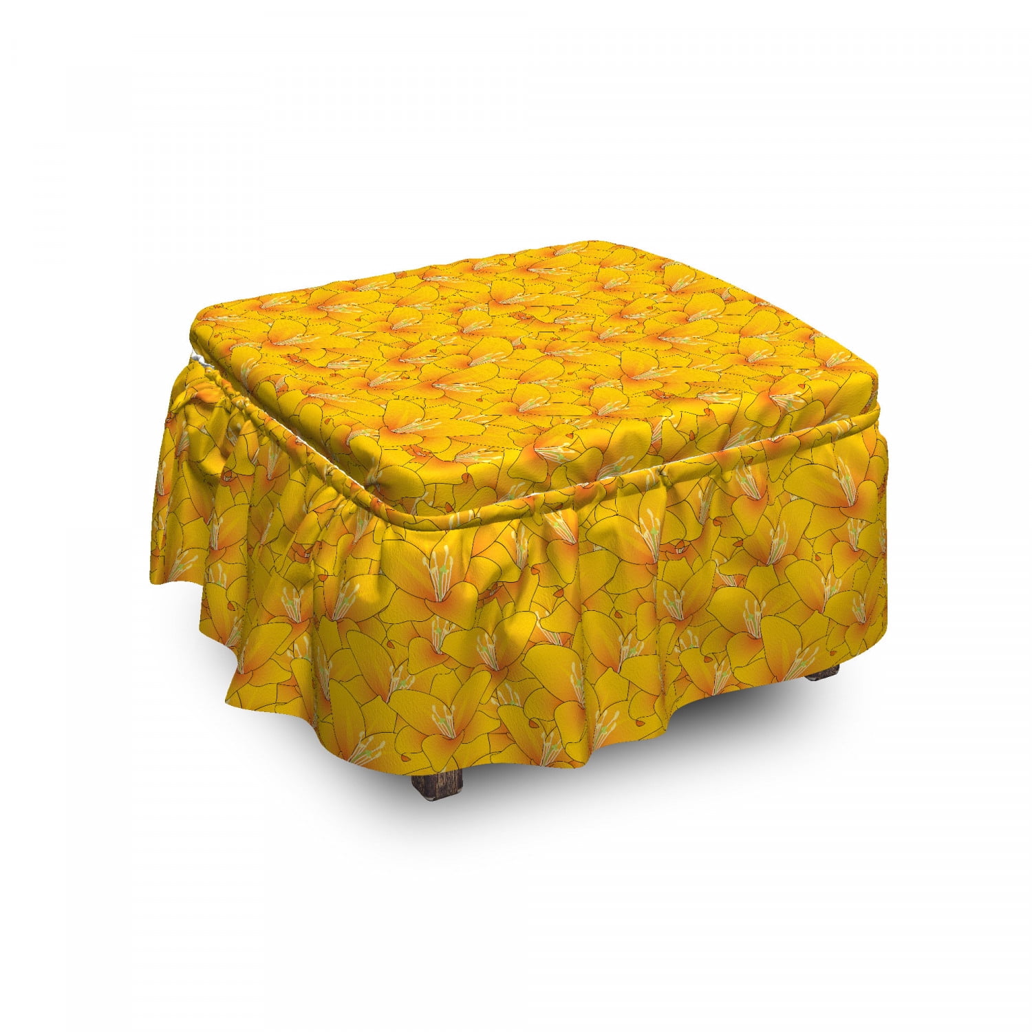 Flower Ottoman Cover, Blooming Orange Lily Motifs, 2 Piece Slipcover ...