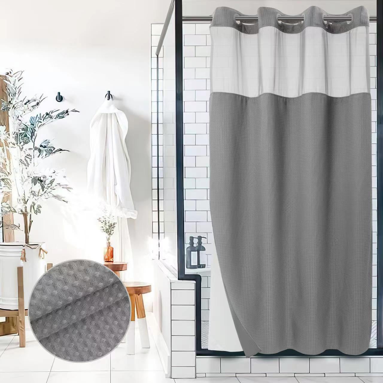 Barossa Design Waffle Weave Stall Shower Curtain Set, No Hooks, Mesh ...
