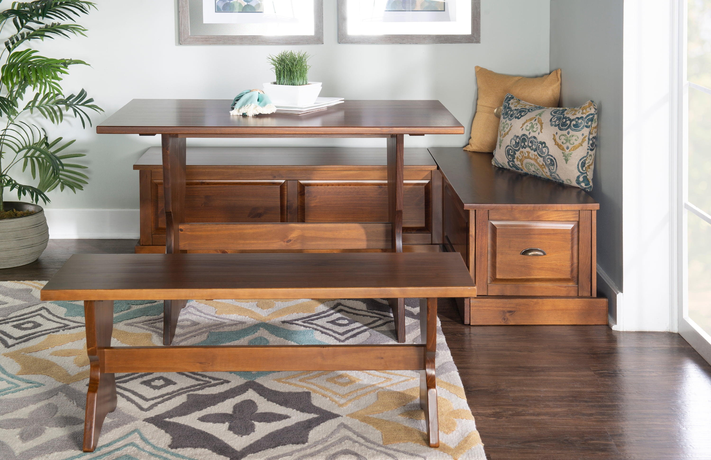 Linon Trefny Backless Corner Dining Breakfast Nook with Storage, Table ...