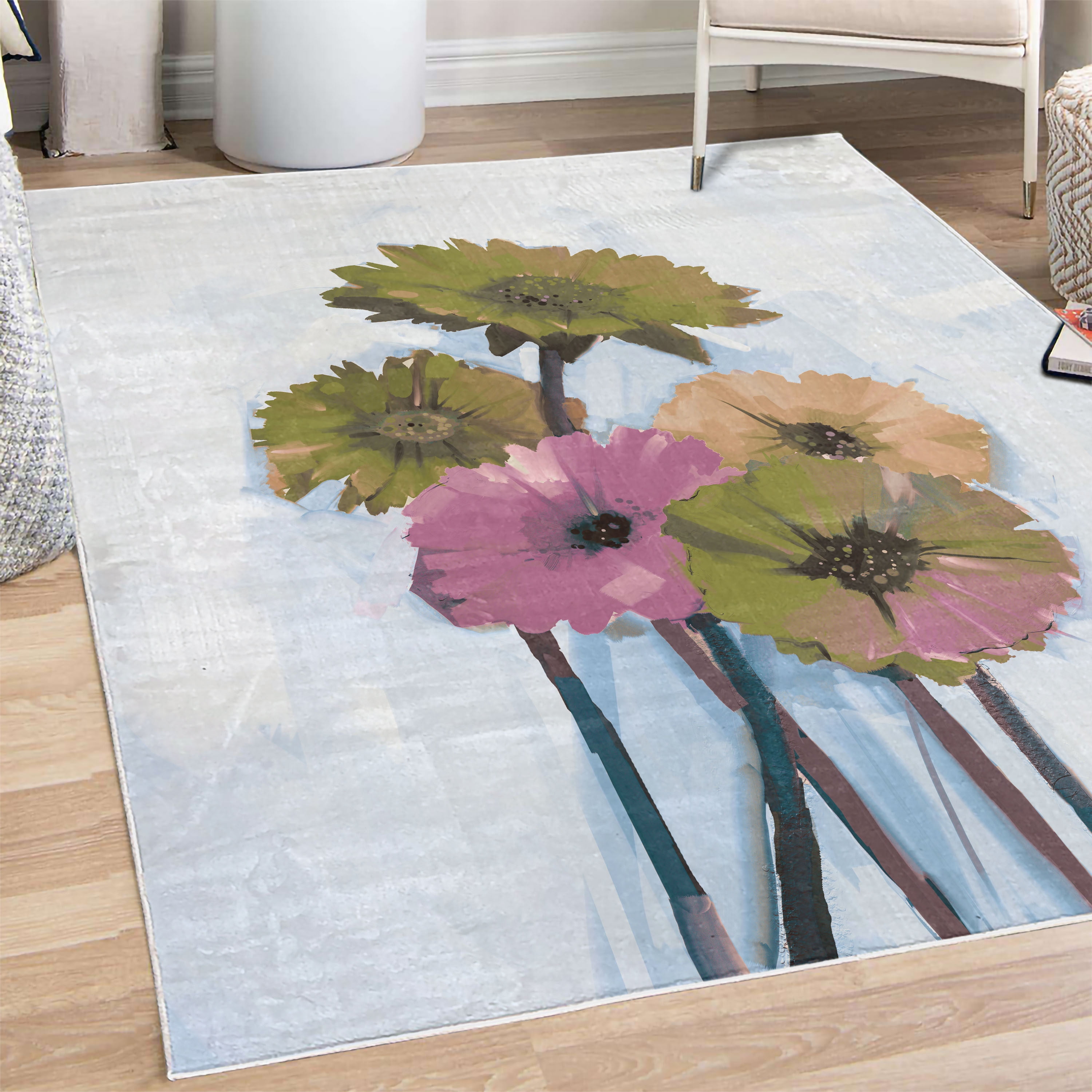 Gerber Daisy Decorative Rug, Posy of Spring Flowers Oil Painting ...