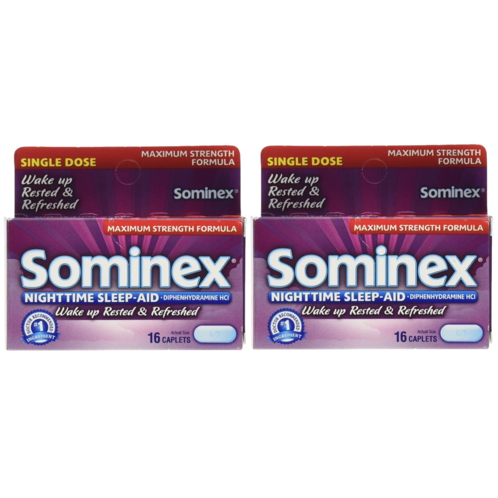 2 Pack Sominex Nighttime Sleep-Aid Maximum Strength 16 Caplets Each ...