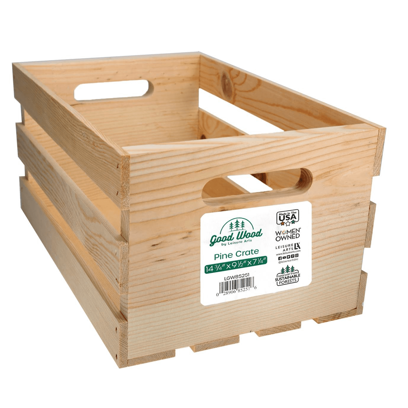 Leisure Arts Good Wood Wooden Crate 14.75" x 9.5" x 7.25" Unfinished ...