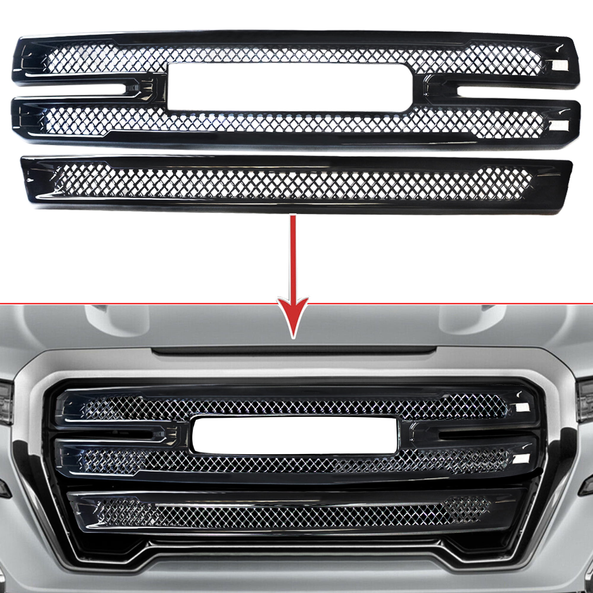 NINTE Front Bumper Grilles for 19-22 GMC Sierra 1500 SLT AT4 Gloss ...
