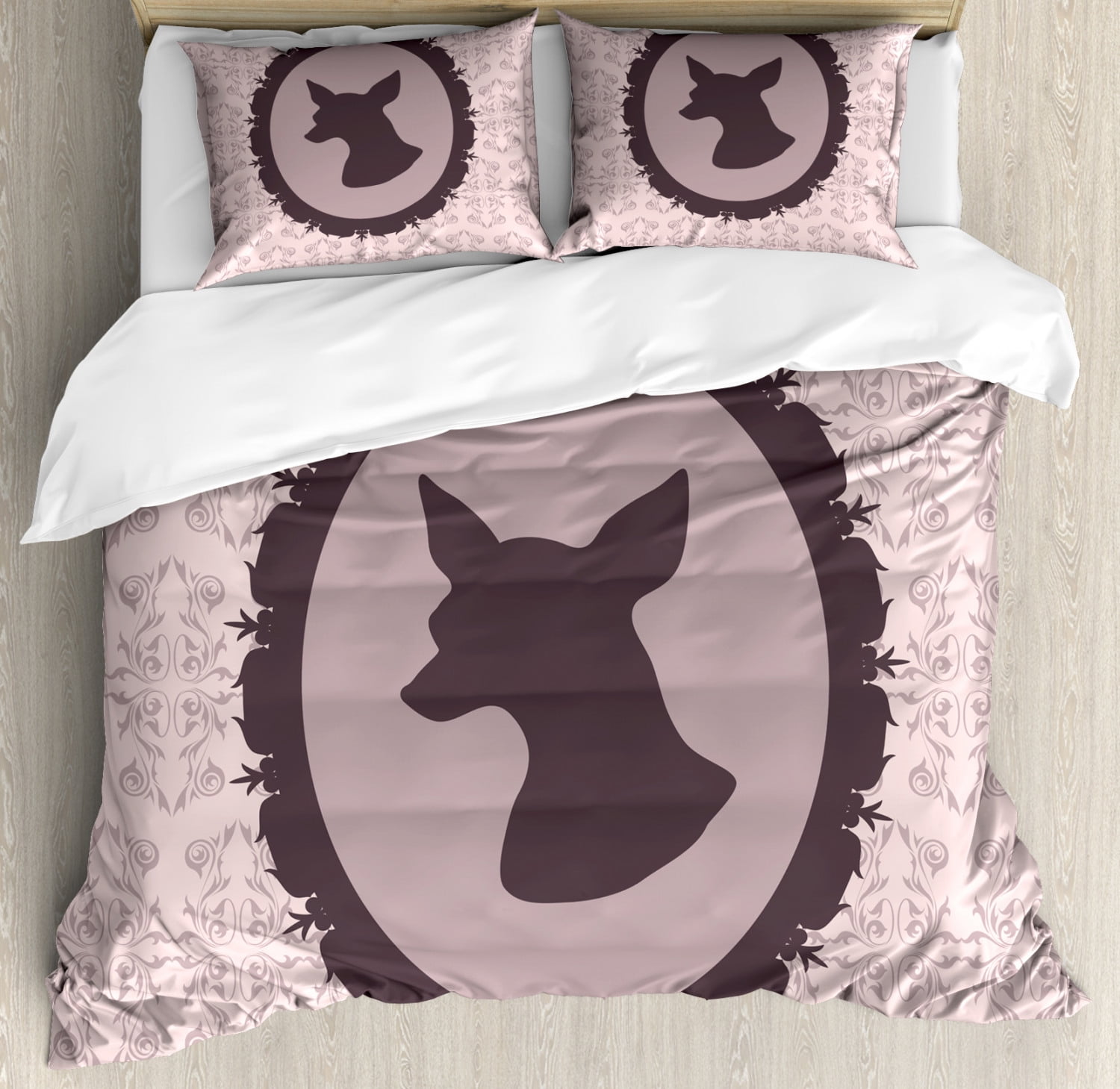 Chihuahua Duvet Cover Set King Size, Dog Silhouette in Vintage Portrait ...