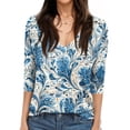 Basic V Neck 3/4 Sleeve T Shirt for Women Soft Fabric Loose Blouse ...