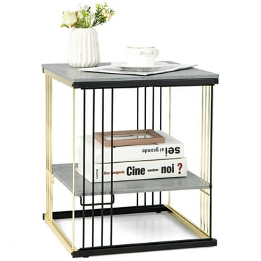 Modern 2-Tier Side Table, Metal End Table with Round Tray Top and ...