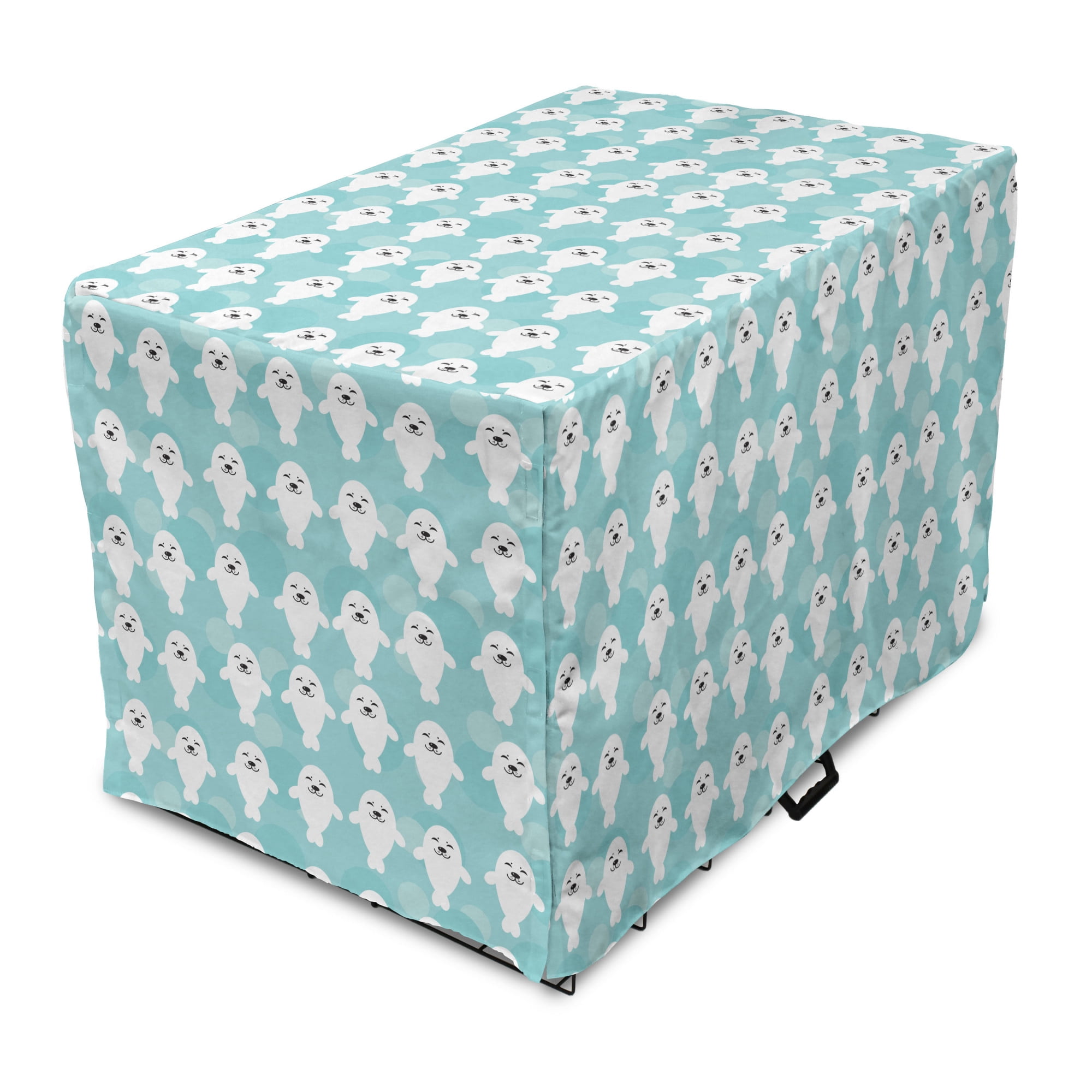 Sea Animals Dog Crate Cover, Seals with Faces Smiling Cheerful Theme ...