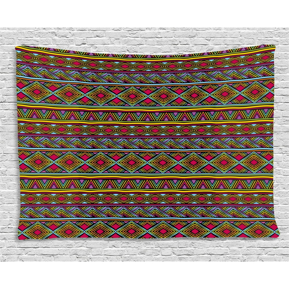 African Tapestry, Colorful Ethnic Diamond Motifs with Angled Lines ...