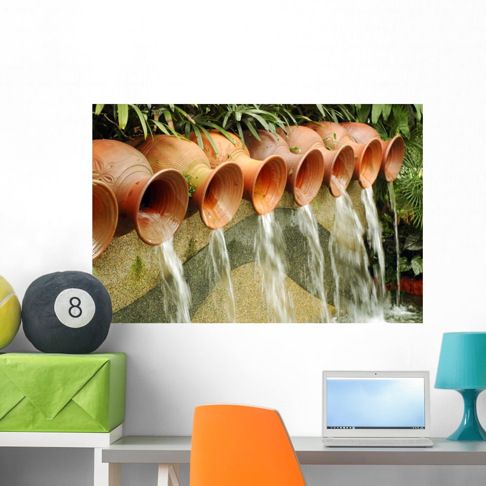 Water Pots Fountain Wall Mural Decal Sticker, Wallmonkeys Peel & Stick ...
