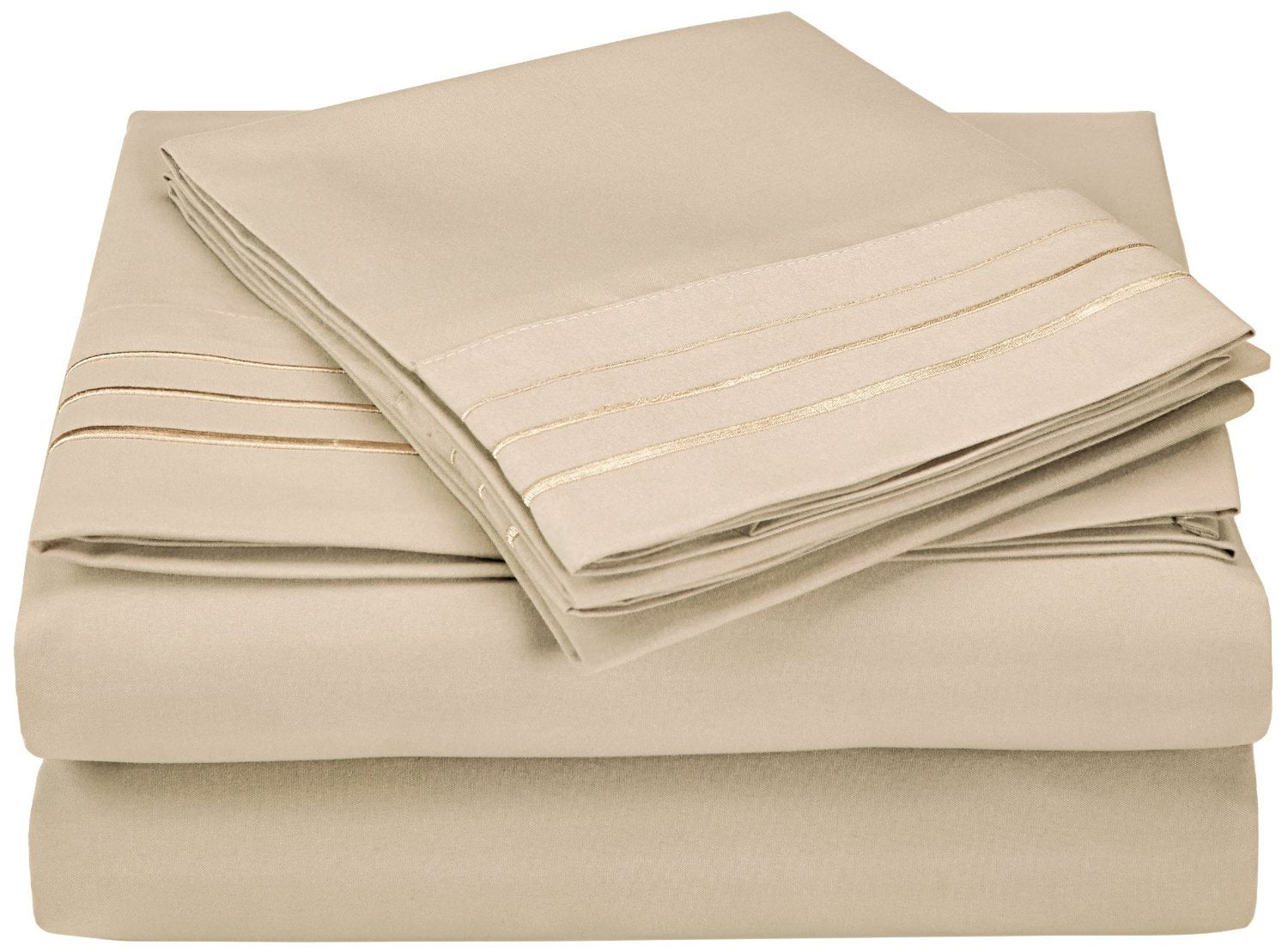 Wrinkle-Free 3-Line Embroidery Sheet Set Ivory / Cal King - Walmart.com ...